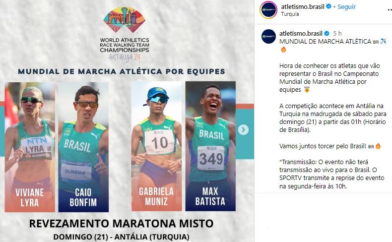 Paris 2024: Brasil busca vaga no revezamento misto da macha atlética